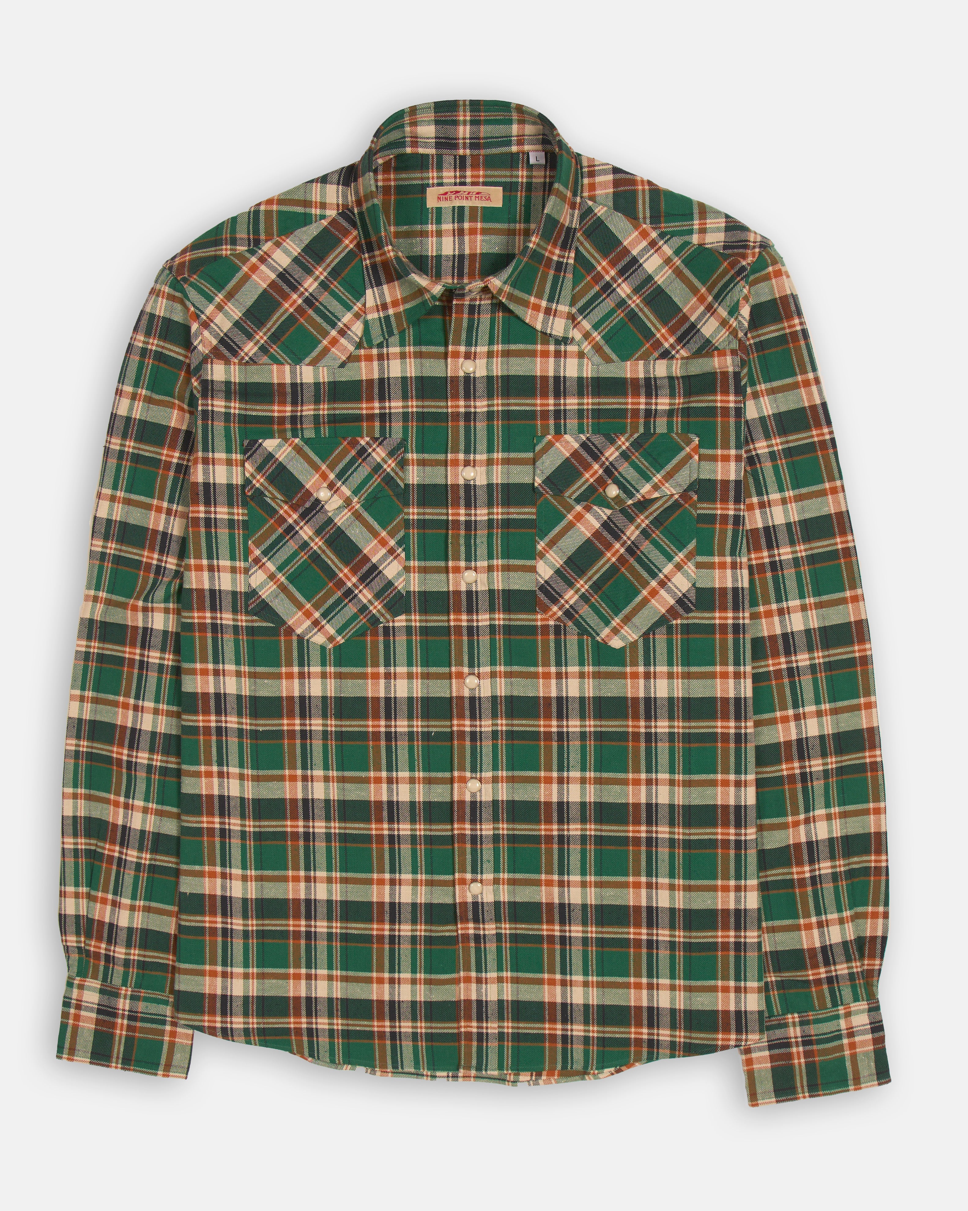 The Waylon Shirt - Green Cotton Nep Flannel – Nine Point Mesa